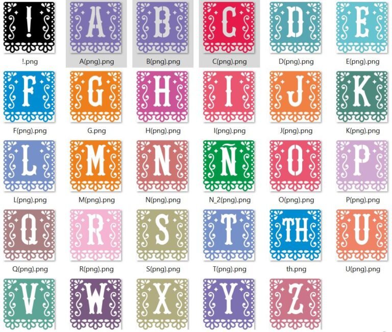 Alfabeto papel picado PNG Vector – Plantillas para sublimar