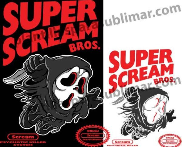 Super-Mario-Scream-Vector-Fondo-Negro – Plantillas para sublimar