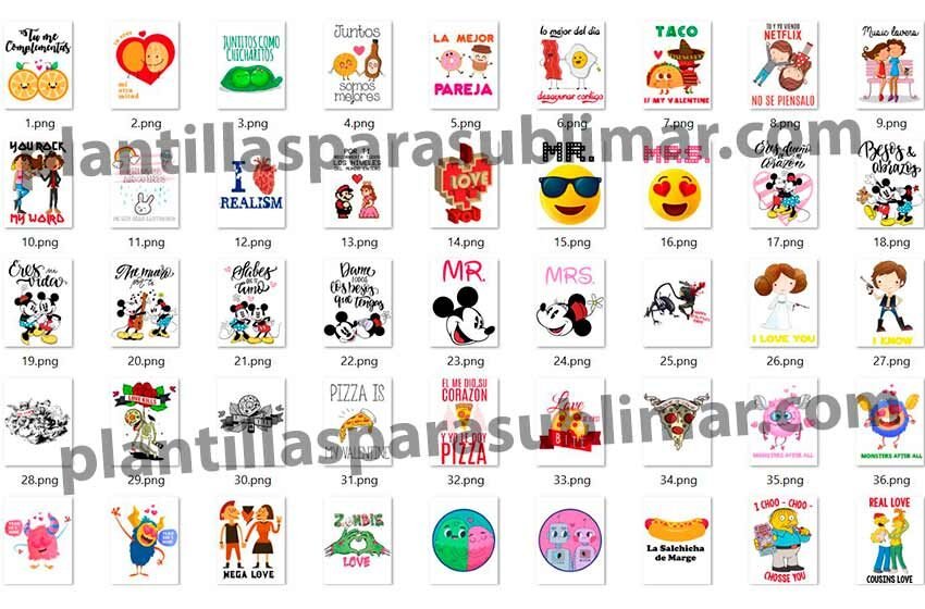 50 Vectores-San-Valentin-Duos-Parejas-Novios – Plantillas para sublimar