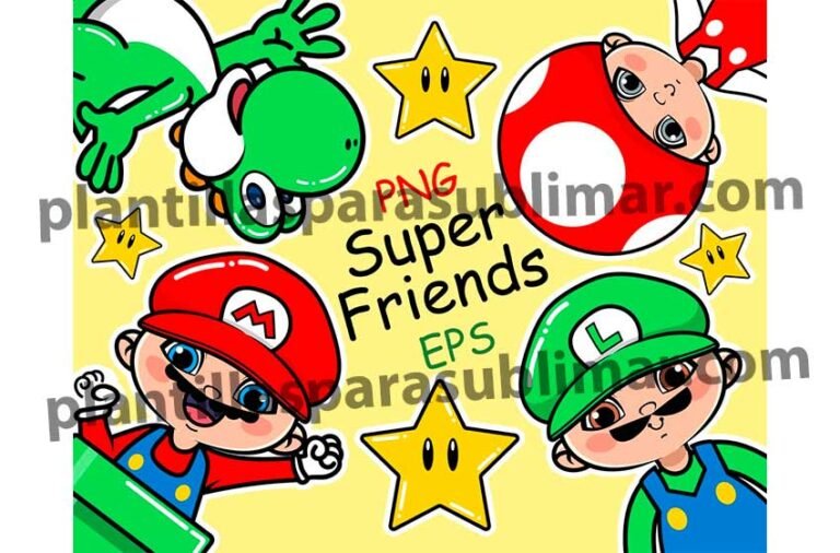 Mario-y-sus-amigos-vector-PNG-SVG – Plantillas para sublimar