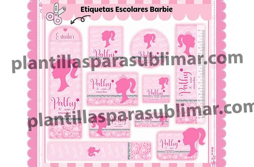 Etiquetas-escolares-Imprimibles-Barbie – Plantillas para sublimar
