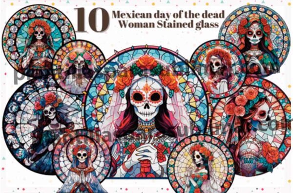 Vitral-Catrina–Calavera-Circular-PNG – Plantillas para sublimar