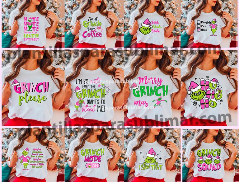 Super-pack-Grinch-Rosado-Vector-Playeras – Plantillas para sublimar