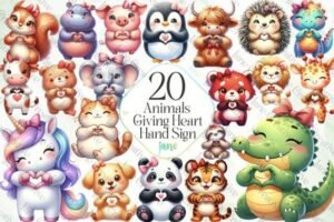 Animalitos Corazon Mano PNG – Plantillas para sublimar