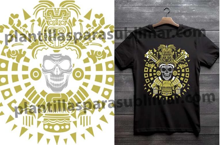 Calavera Azteca Vector DTF – Plantillas para sublimar