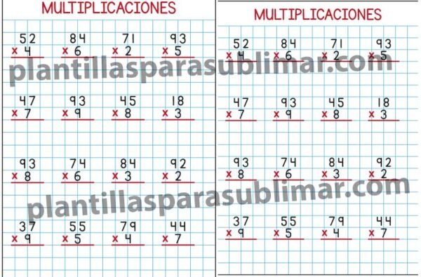 Ejercicios Tablas de Multiplicar Facil PDF – Plantillas para sublimar