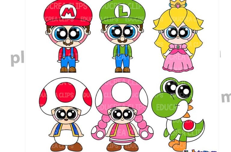 Mario y sus amigos Ojos grandes Clipart – Plantillas para sublimar
