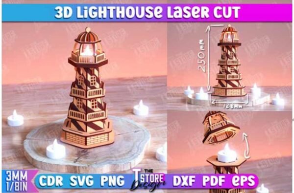 Faro 3d Lampara Corte laser – Plantillas para sublimar