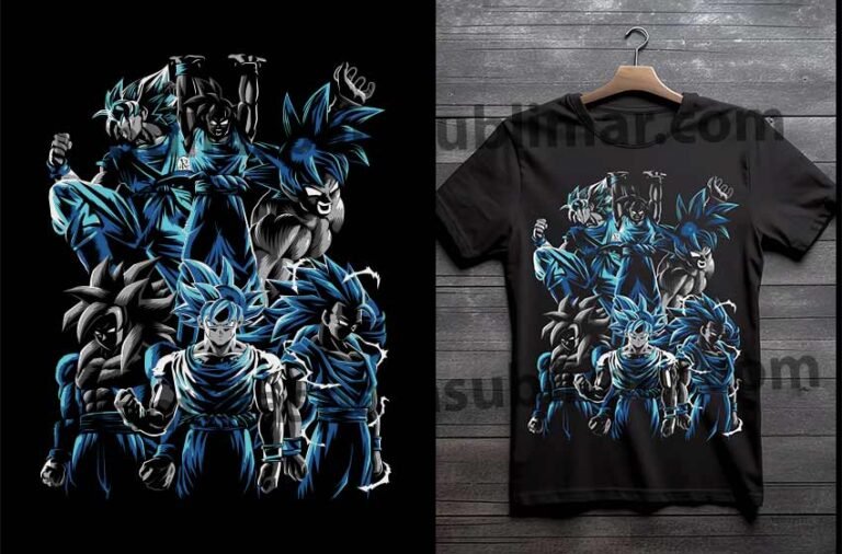 goku transformaciones azul dtf vector – Plantillas para sublimar